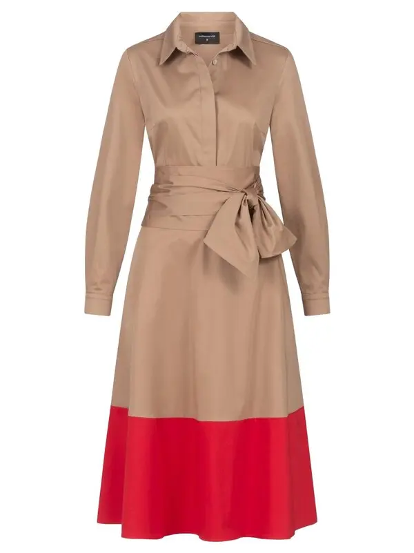 MARIANNA DÉRI Shirt Dress With Tie Belt - Brown/red