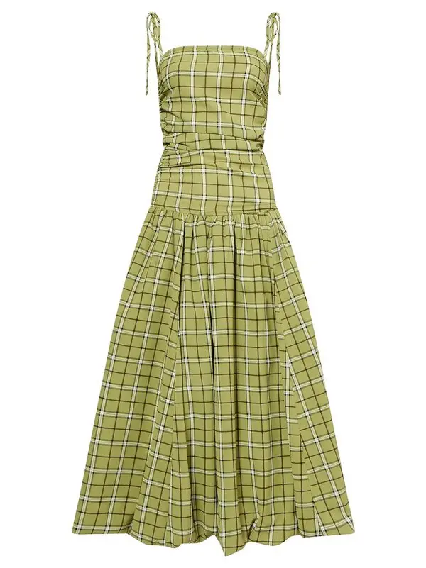 AMY LYNN Plaid Puffball Midi Dress - Green