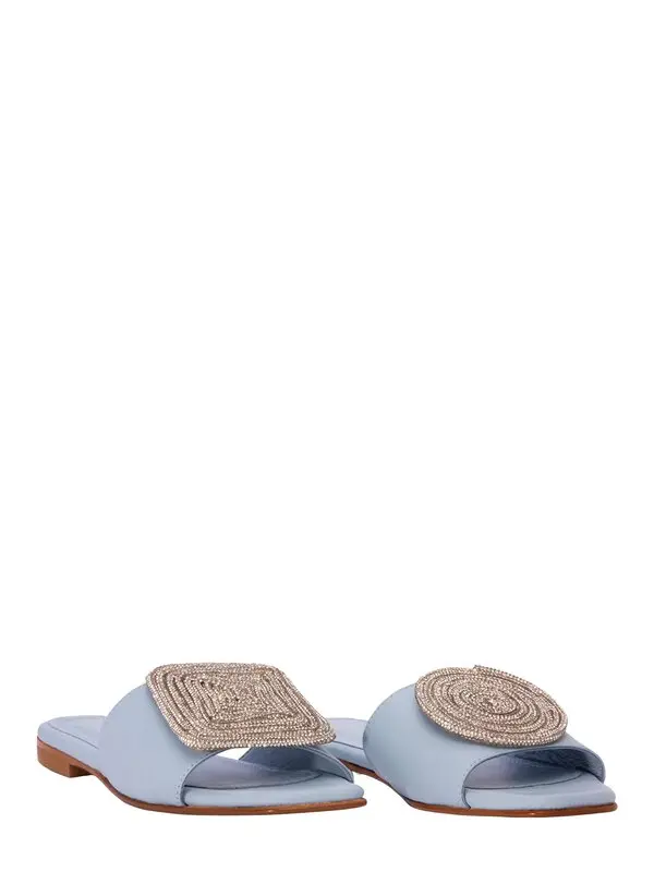 BEAUTIISOLES BY ROBYN SHREIBER Adeline Leather Flat Slide Sandal - Blue