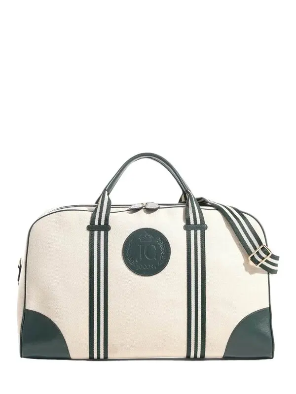 JOCOSA Weekend Bag Ivory Canvas With Leather Trim - White/green