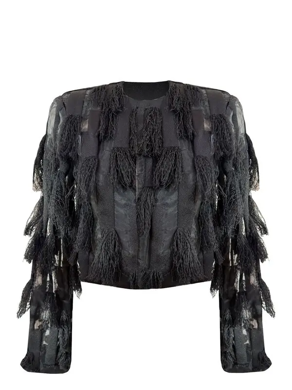 GEEGEE COLLECTION Sekhmet Cropped Fringe Jacket - Black