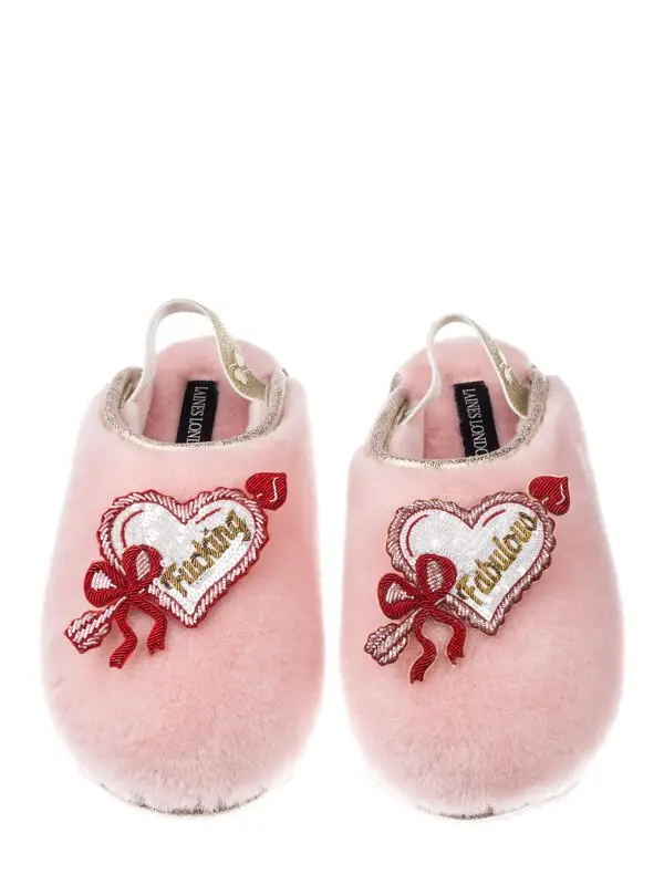 LAINES LONDON Flatform Cloud Slippers With Heart Brooches - Pink/gold