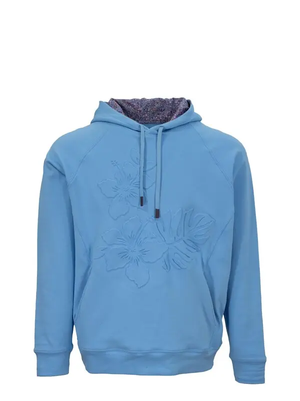 LORDS OF HARLECH Hank Embossed Floral Hoodie - Blue