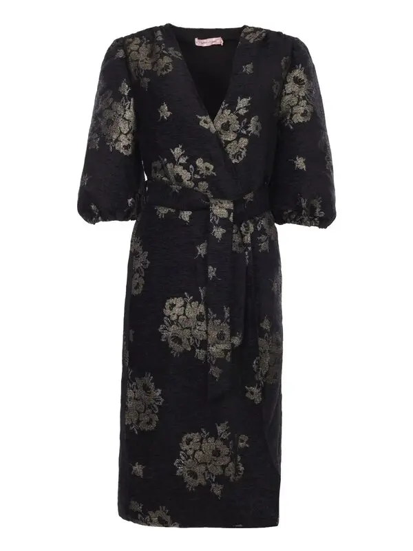 TRAFFIC PEOPLE Divine Madness Metallic Floral Duster Wrap Coat - Black/silver
