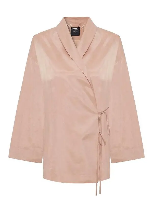 EXQUISE Relaxed Fit Wrap Tie Jacket - Pink