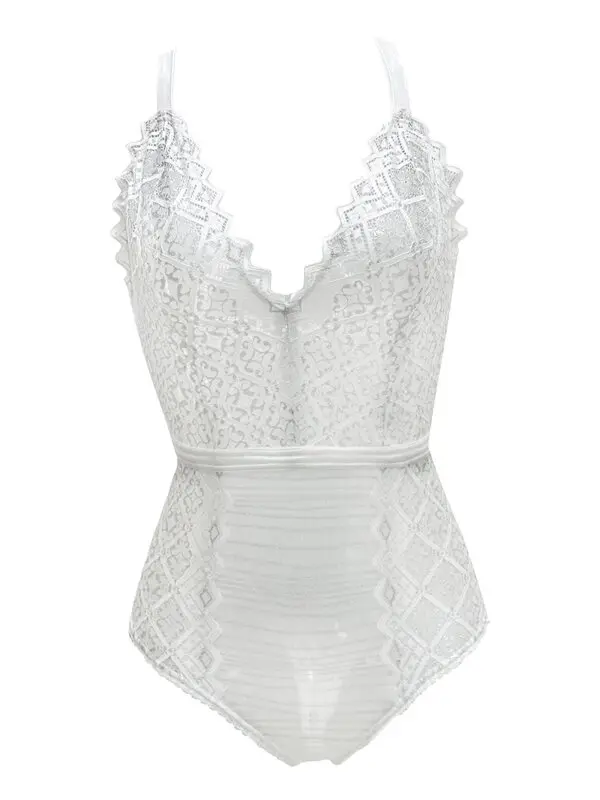CAROL COELHO Aphrodite Metallic Bodysuit - White/silver