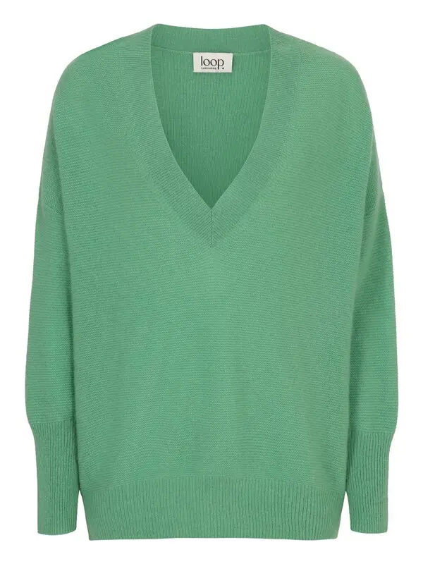 LOOP CASHMERE Relaxed Fit V-neck Cashmere Sweater - Green