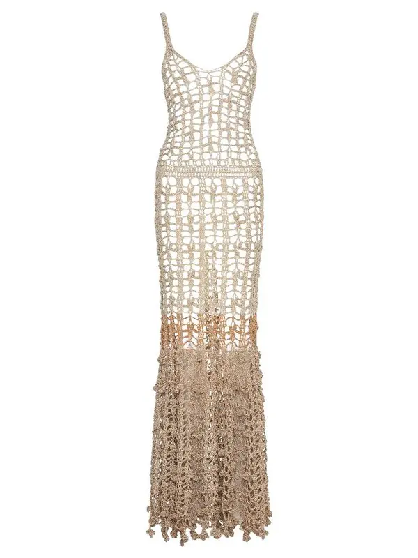 ANDREEVA Handmade Crochet Maxi Dress - Gold/brown