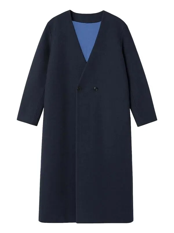 ÉCLECTIQUE Kanso Collarless Long Coat - Blue