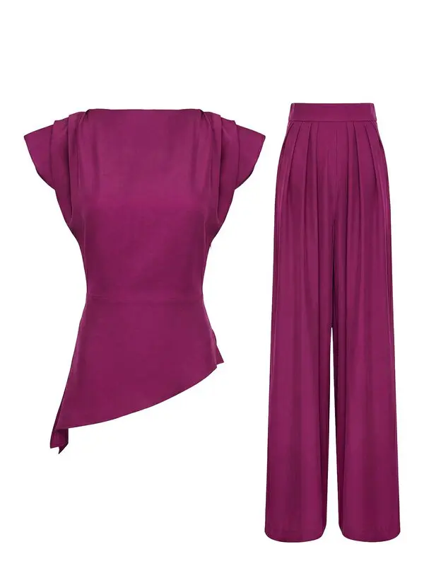 BLUZAT Viscose Crepe Top And Palazzo Pants Set - Pink
