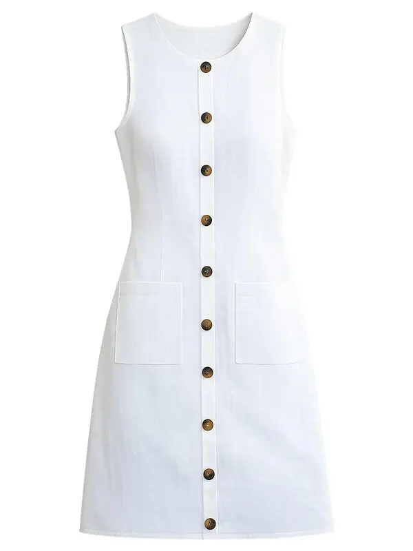 YUMI Viscose Shift Dress With Button Detail - White