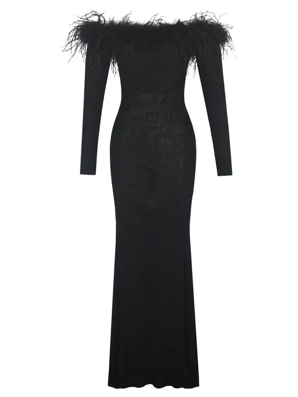 MISS CIRCLE NEW YORK Emberly Fur Trimmed Maxi Dress - Black