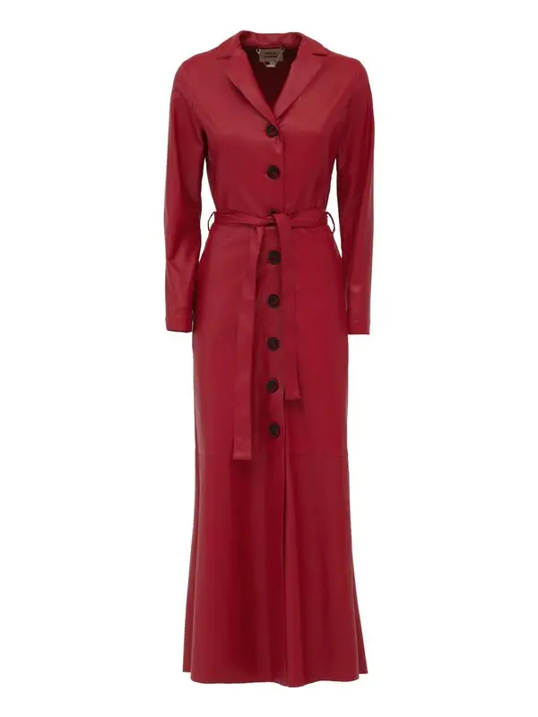 JULIA ALLERT Long Button-up Eco-leather Trench - Red