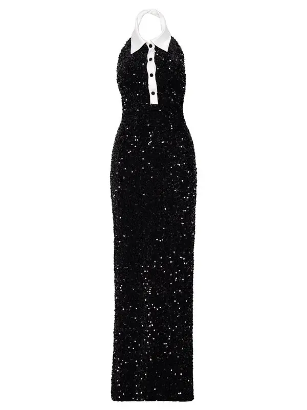 OFUURE Ria Halter Sequin Maxi Dress - Black/white