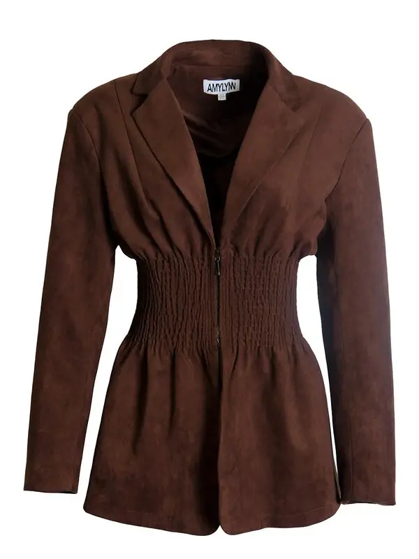 AMY LYNN Faux Suede Boxy Blazer Jacket - Brown