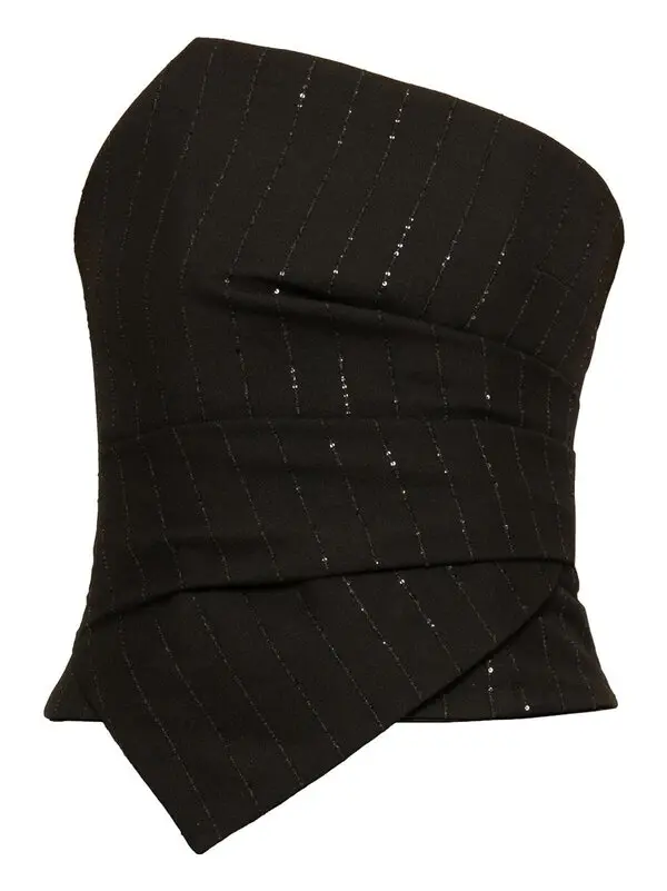 NISSA Sequin-embellished Sleeveless Top - Black