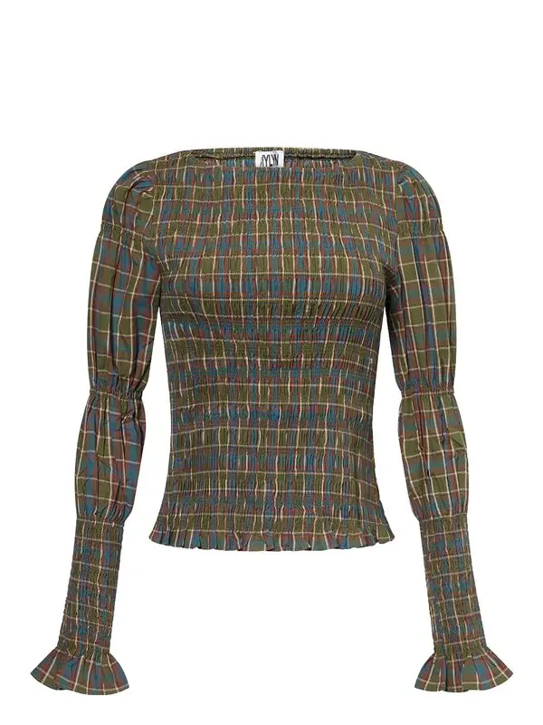 AMY LYNN Iris Plaid Smocked Top - Green