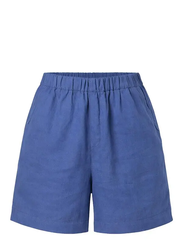 Haris Cotton Linen Shorts With Elastic Waist - Blue