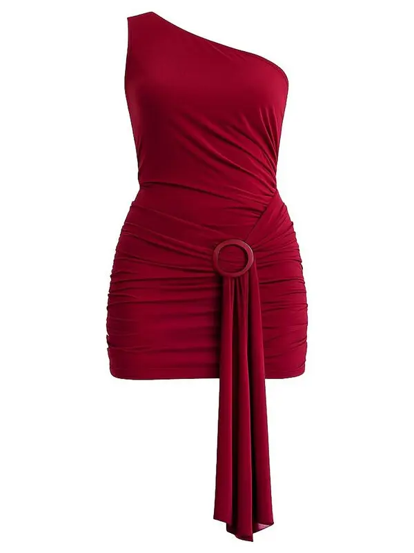 GROWNY One-shoulder Mini Dress With Circular Buckle Detail - Red