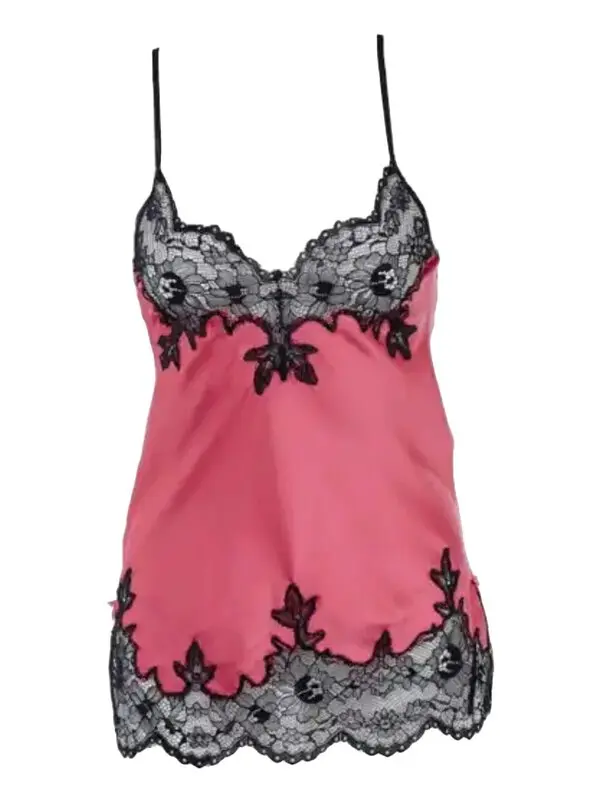 LES JUPONS DE TESS Odeon Satin Top With Lace - Pink/black