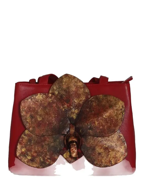 F3ROG BY RANA Orchid Leather Shoulder Bag - Gold/red