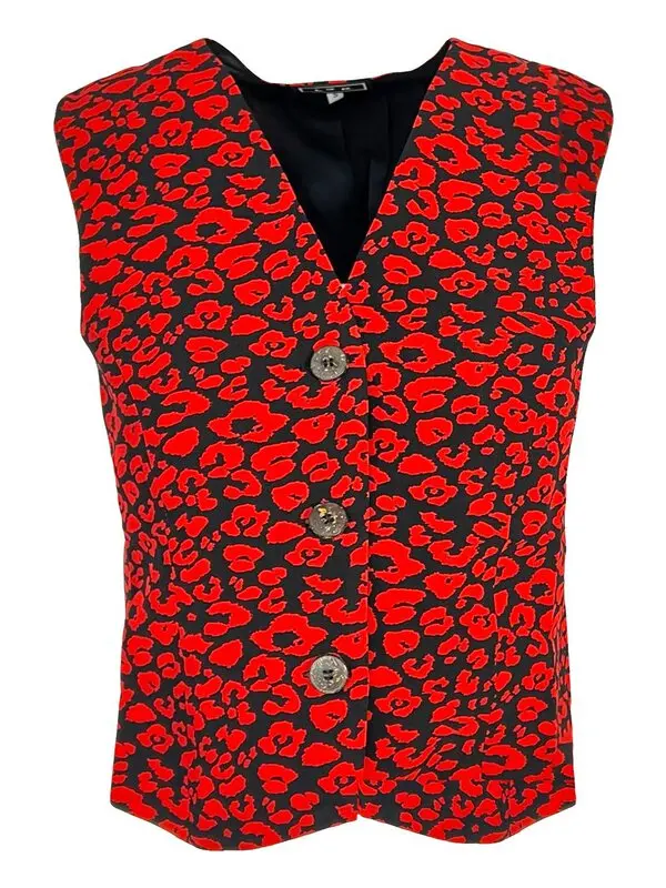 L2R THE LABEL Animal Print Vest - Black/red