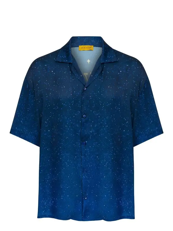 JE TE VEUX Mushroom Garden Printed Cosmic Mind Shirt - Blue