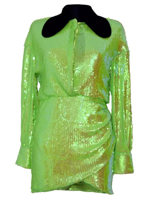 LAURA DAILI Sequin Mini Dress With Silk Collar - Green/black