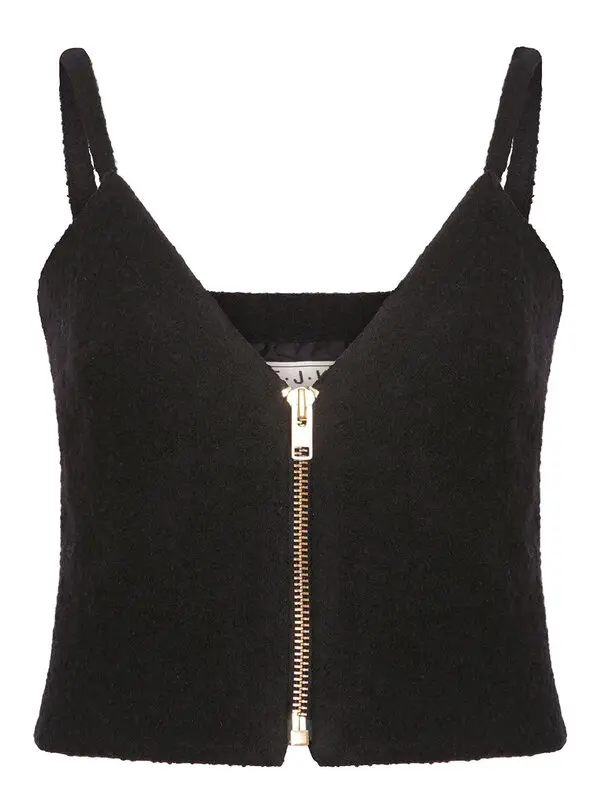 F.J.K BY FARAH KADHIMI Cropped Wool Top With Zip - Black
