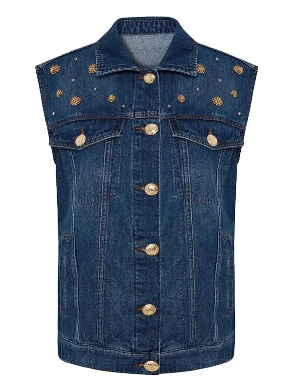 EXQUISE Studded Denim Serena D. Vest - Blue