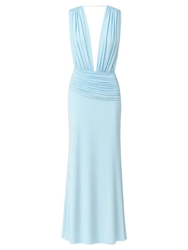 NAZLI CEREN Vivienne Long Jersey Dress - Blue