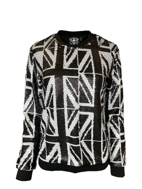 ANY OLD IRON Black Jack Reversible Sequin Sweatshirt - Black/white/silver