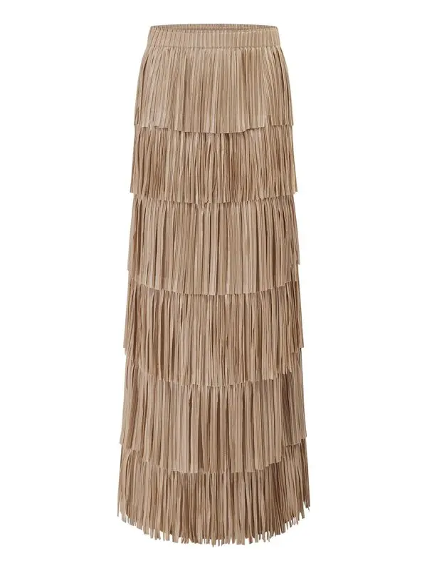 SMART AND JOY Tiered Frill Mesh Long Skirt - Brown