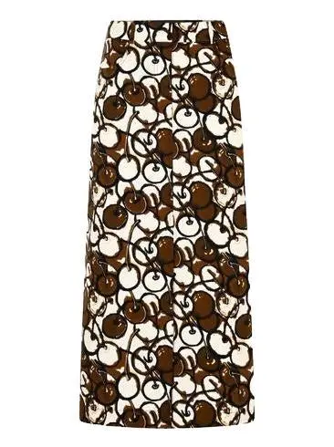 EXQUISE Printed Midi Flared Skirt - White