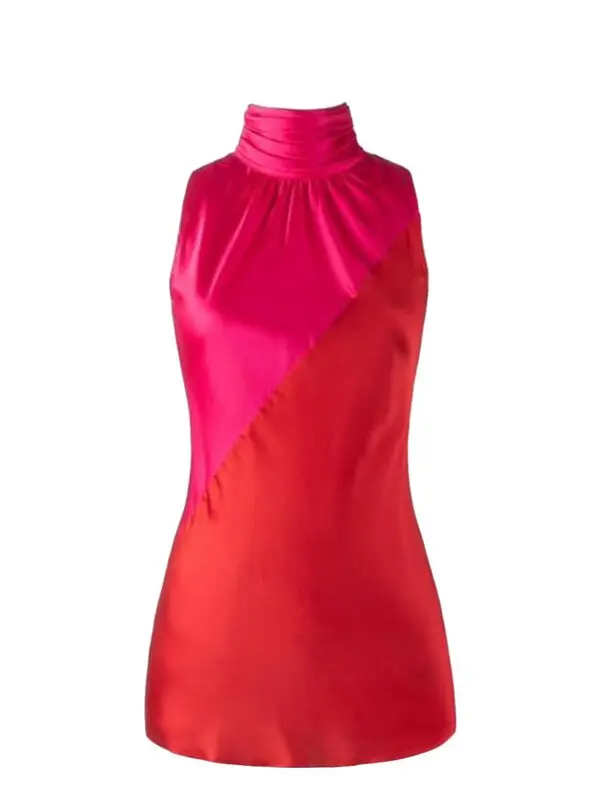 SOLGO ATELIER Sleeveless Color Block Silk Charmeuse Top - Red
