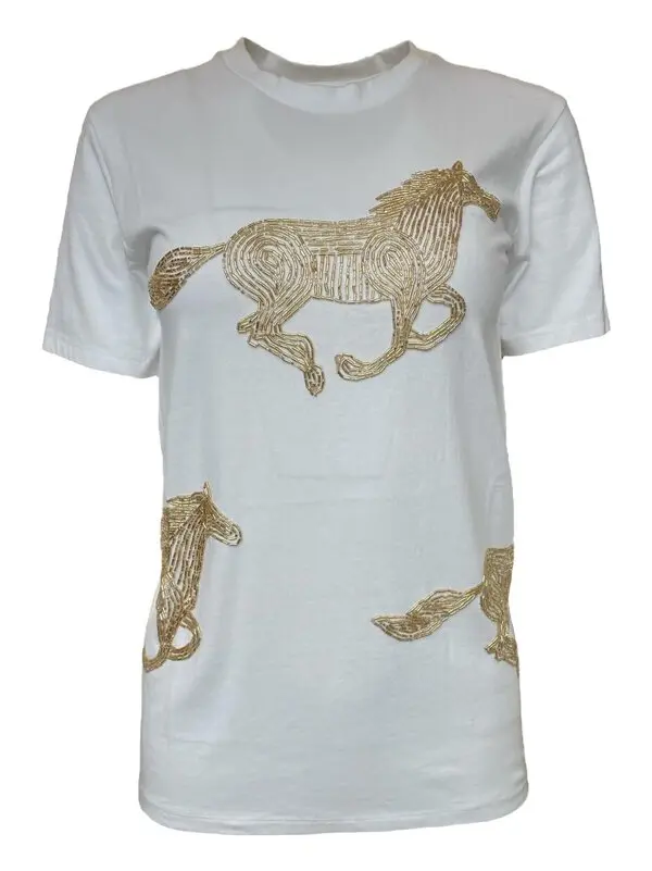 ANY OLD IRON Horsey T-shirt - Gold/white