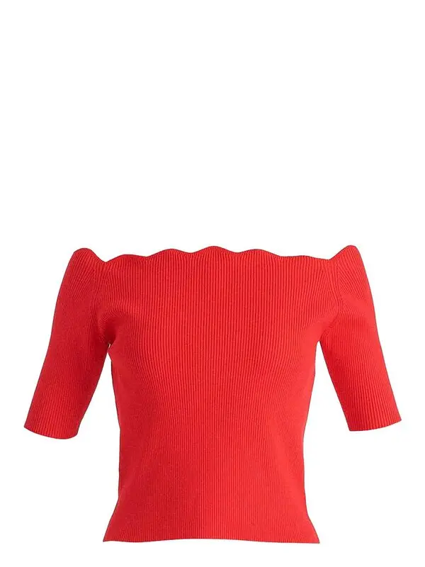 PAISIE Scallop Neck Knit Top - Red