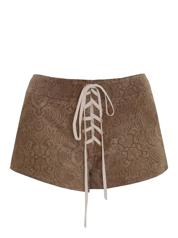 PALOMA LIRA Engraved Leather Shorts - Brown