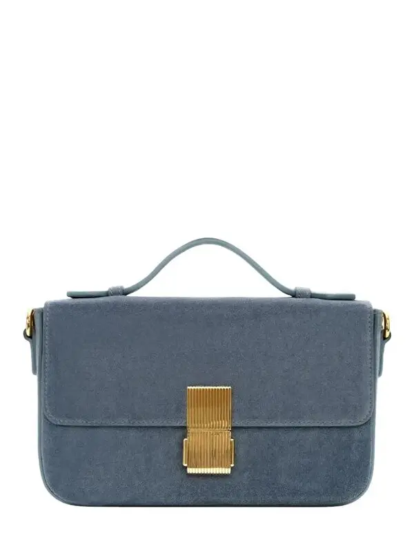 APATCHY LONDON Flora Top Handle Suede Denim Bag - Blue