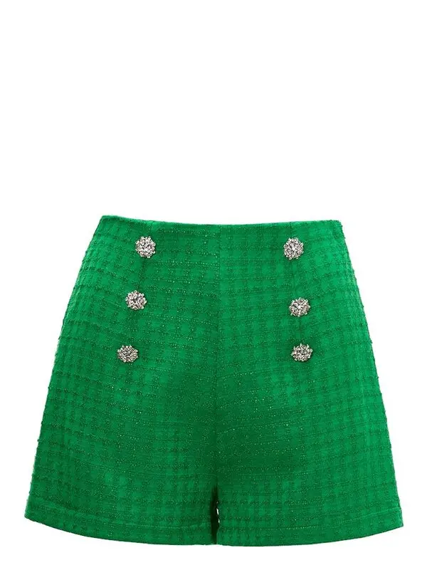 NISSA High Waisted Bouclé Shorts - Green