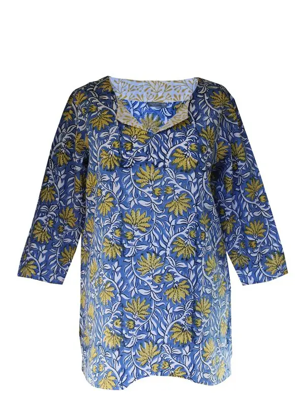 LIME TREE DESIGN Floral Block Print Tunic Top - Blue