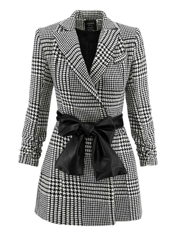 AVENUE N°29 Houndstooth Wool Blend Blazer Dress - Black