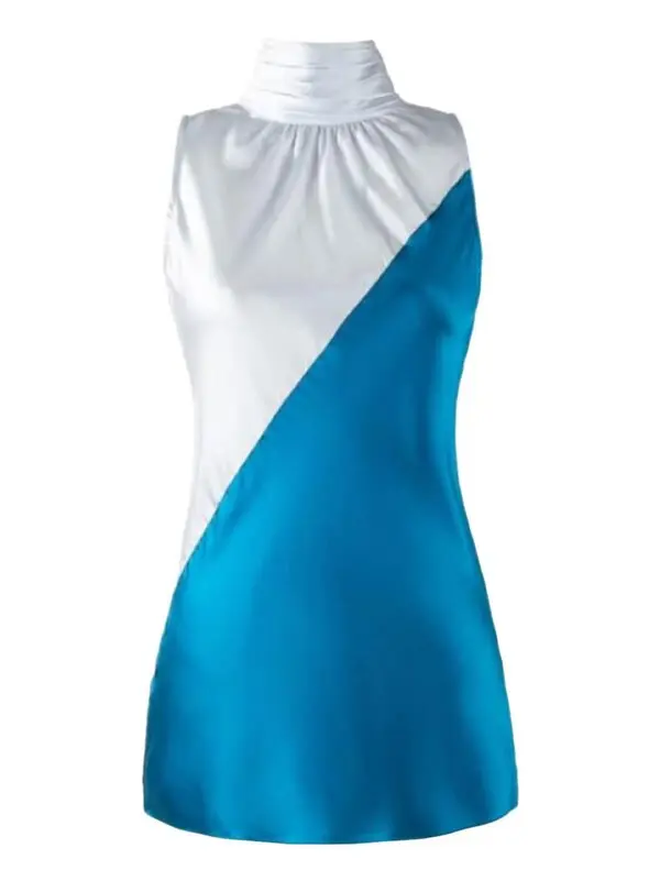 SOLGO ATELIER Sleeveless Color Block Silk Charmeuse Top - Blue