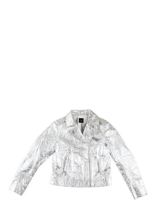 LO NEEL Pineapple Leather Biker Jacket - Silver