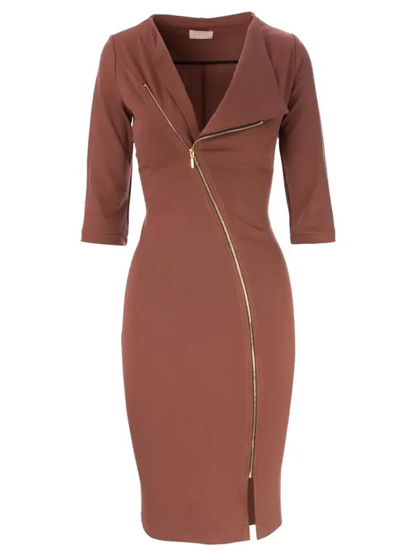ROSERRY Zipped Jersey Midi Dress - Brown