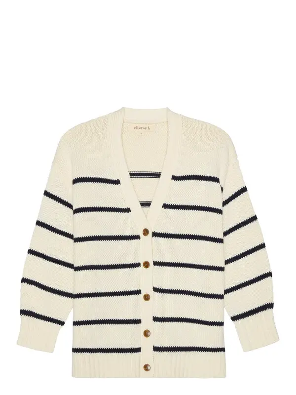 ELLSWORTH + IVEY Elizabeth Knit Striped Cardigan - White