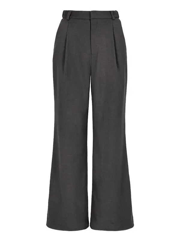 MANDRAGORA Woolen Straight Leg Pleated Trousers - Grey