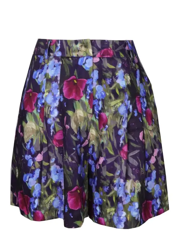 FLORA BY ALEXANDRIA Floral Print High-waisted Shorts - Blue/black