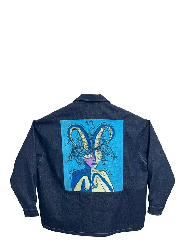 ZASTASTUDIO Zodiac Capricorn Embroidered Denim Jacket - Black