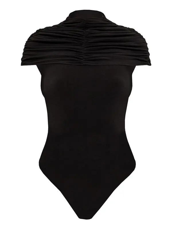 NISSA Ruched-detail Bodysuit - Black